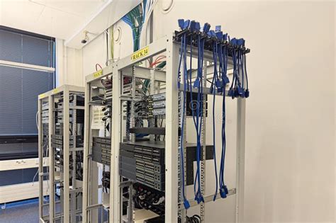 Racks And Network Cables In High Tech Office Infrastructure