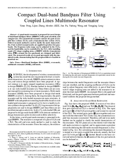 Pdf A Compact Dual Band Bandpass Filter Using Coupled Microstrip Lines