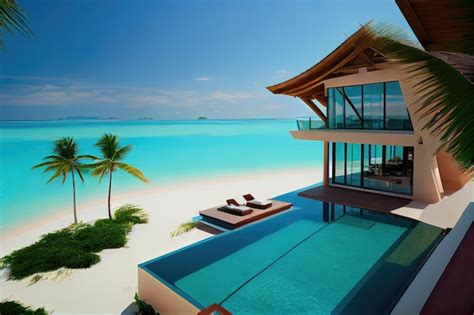 Premium AI Image Luxurious Beachfront Villa With Infinity Pool And Breathtaking Ocean Views