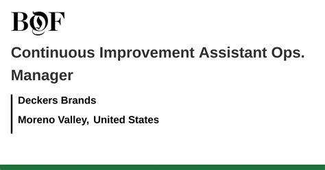 Continuous Improvement Assistant Ops Manager Job With Deckers Brands