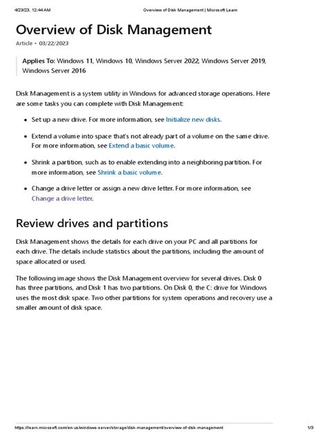 Overview Of Disk Management Microsoft Learn Pdf Hard Disk Drive