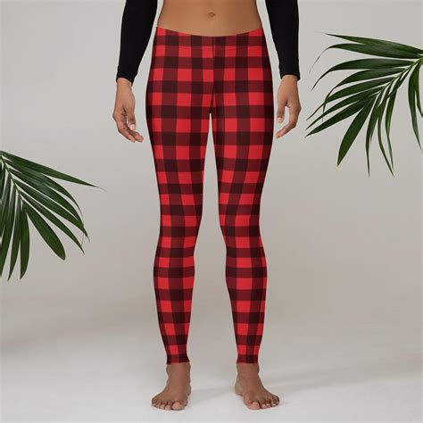 Red Buffalo Plaid Leggings For Women Cute Printed Holiday Etsy