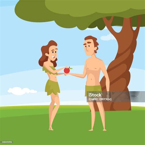 Ilustración De Adán Y Eva Fondo De Dibujos Animados Con Auténticos