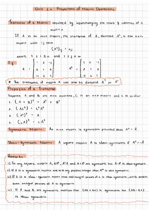 Unit 24 Properties Of Matrix Operations Unit 2 Properties Of