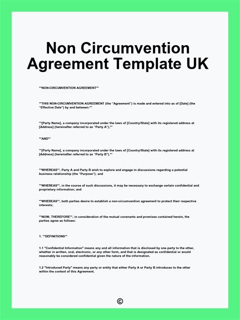 Non Circumvention Agreement Template Uk