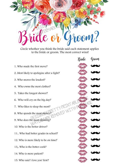Bride Or Groom Game Who Knows The Couple Best Game Engagement Party