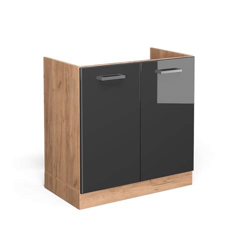 Vicco Meuble Bas Sous évier R Line Anthracite Haute Brillancechêne De