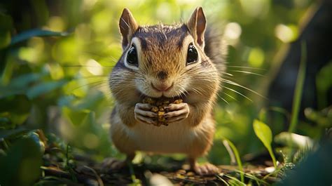 Chipmunk With Full Cheeks In Forest Premium Ai Generated Image