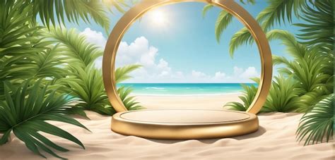 Beach Podium Summer Background With Sand 3d Sea Display Platform Banner