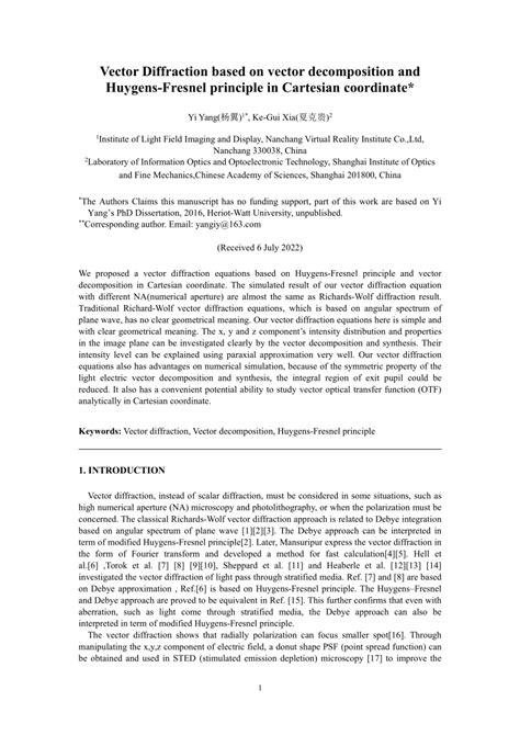 pdf vector diffraction based on vector decomposition and huygens