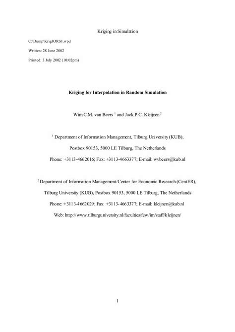 Pdf Kriging For Interpolation In Random Simulation Unammmc2