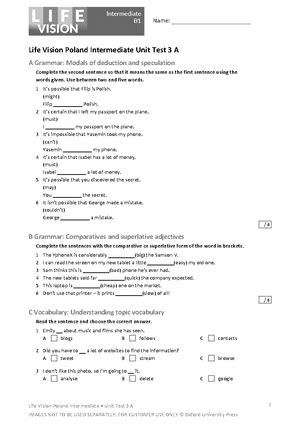 EC A Tests Unit Answer Key And Script English Class A Unit Answer Key English Class A