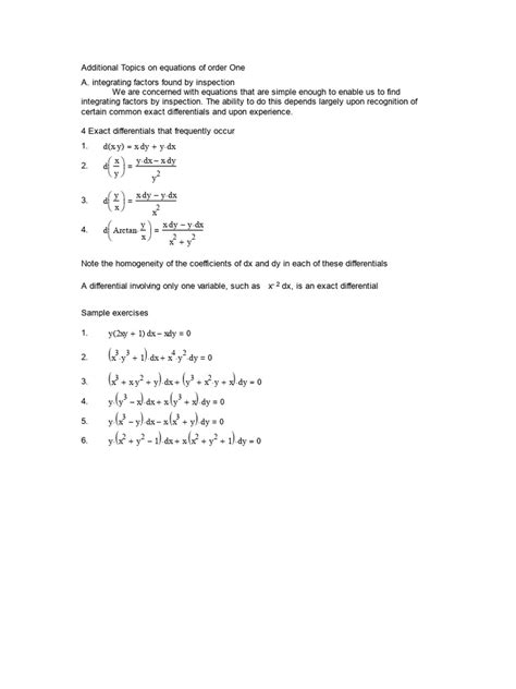 lecture 6 integrating factor by inspection additional topic pdf