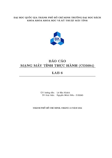 Wireshark ARP Lab6 ĐẠI HỌC QUỐC GIA THÀNH PHỐ HỒ CHÍ MINH TRƯỜNG ĐẠI HỌC BÁCH KHOA KHOA KHOA