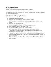VTP Versions Docx VTP Versions Three Types Of VTP Versions Are V1 V2 And V3 Among The First