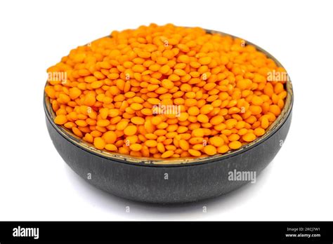 Red Lentils Isolated On White Background Raw Red Lentils In Bowl Stock