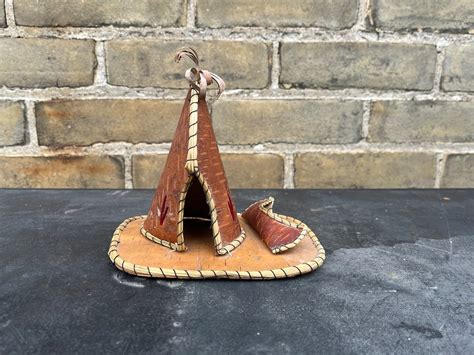 Vintage Handmade Birch Bark Figurine With Teepee Tent And Etsy Canada