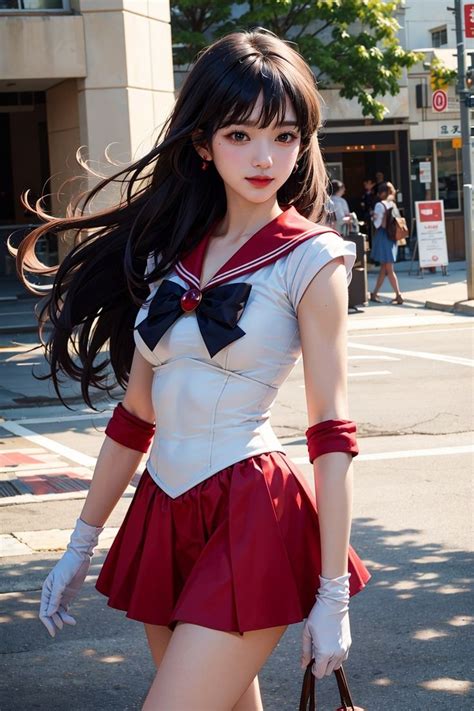 Ai로 생성한 세일러문 세일러 마스 히노 레이 반실사 느낌 이미지만들기 아름다운 여성 세일러문 코스프레 세일러문