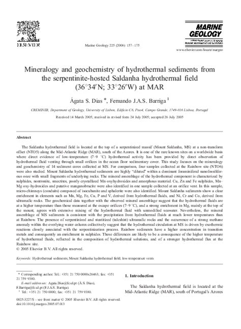 Pdf Mineralogy And Geochemistry Of Hydrothermal Sediments From The Serpentinite Hosted