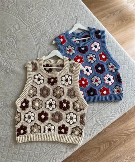 Knit Granny Squares Crochet Vests For Women Festival Vest Granny