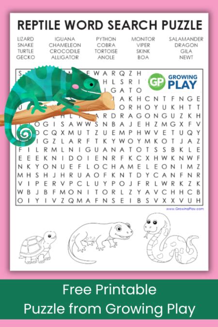 Reptile Word Search Puzzle Free Printable Growing Play