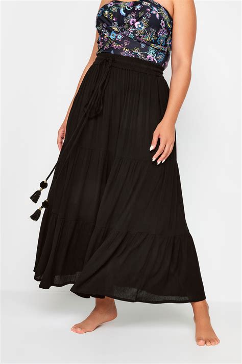 Yours Curve Plus Size Black Tiered Beach Skirt Yours Clothing