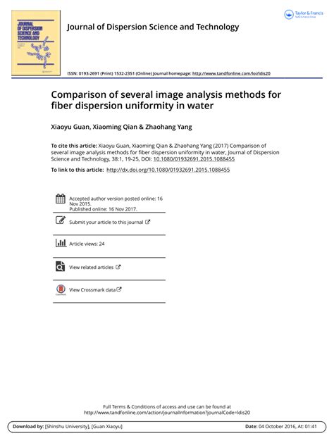 Pdf Comparison Of Several Image Analysis Methods For Fiber Dispersion Uniformity In Water