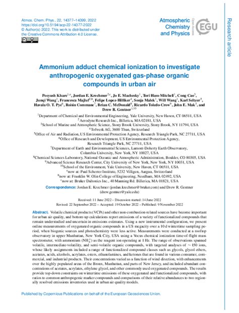 Pdf Ammonium Adduct Chemical Ionization To Investigate Anthropogenic