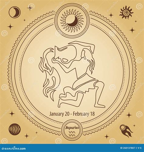 Aquarius Zodiac Sign Astrological Horoscope Sign Outline Drawing In A