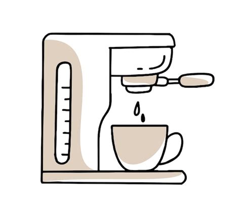 Carob 커피 메이커 낙서 클립 아트 검정과 베이지색 손으로 그린 벡터 일러스트 레이 션 프리미엄 벡터