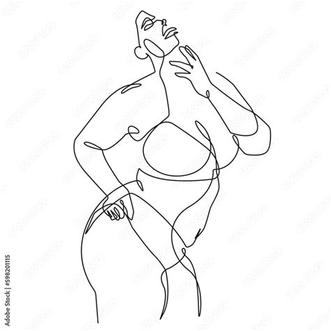 Curvy Woman Body Line Art Drawing Fat Female Figure Black Lines