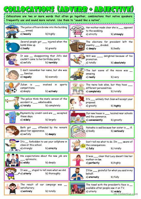 Collocations Adverb Adjective English Esl Worksheets Pdf And Doc