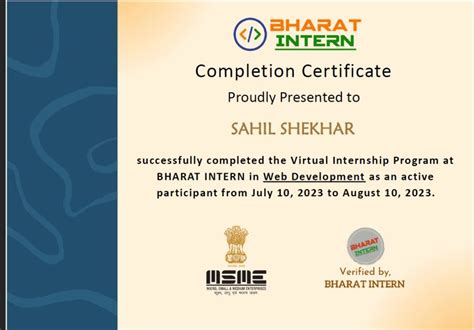 sahil shekhar on linkedin intern webdevelopment bharatintern share