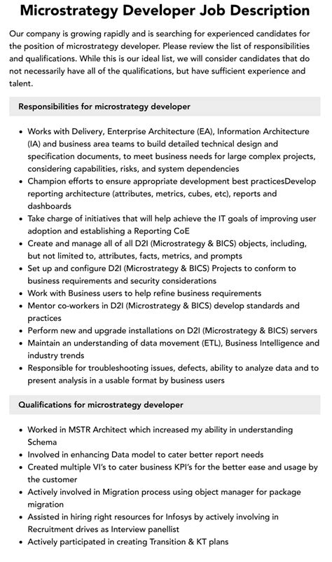 Microstrategy Developer Job Description Velvet Jobs