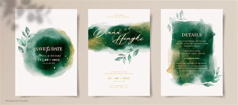 Premium PSD Elegant Emerald Green Watercolor And Gold With Leaves On