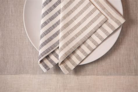 Striped Linen Napkins Cocktail Organic Napkin Natural Pure Etsy