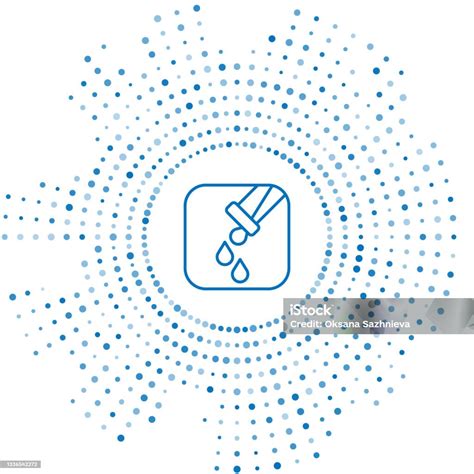 파란색 라인 테스트 튜브 와 플라스크 화학 실험실 테스트 아이콘 흰색 배경에 격리 실험실 유리 제품 기호 추상 원 임의점 벡터