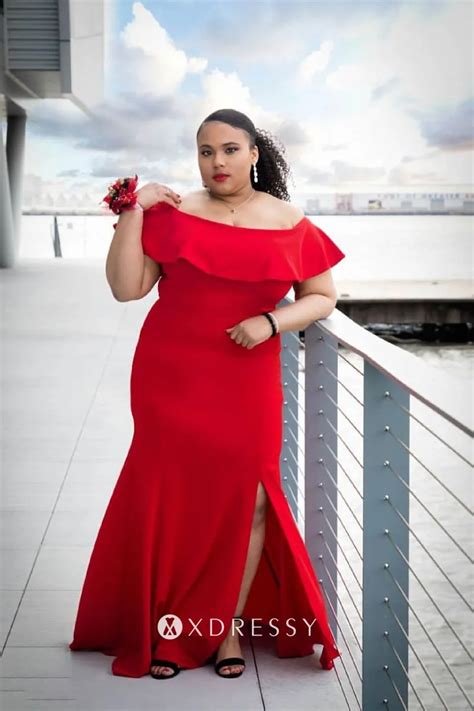 Plus Size Off Shoulder Red Mermaid Engagement Gown Xdressy