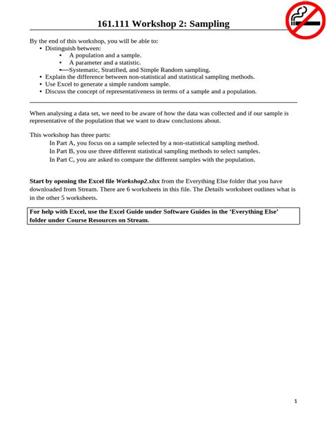 workshop 2 sampling pdf sampling statistics stratified sampling