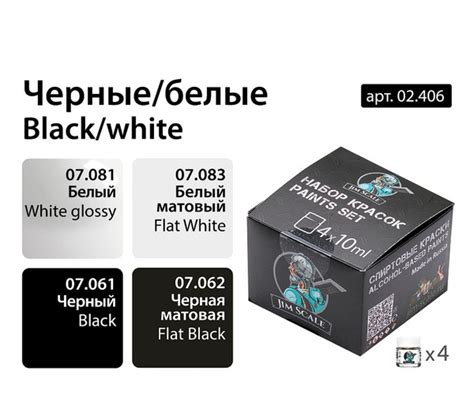 Набор спиртовых красок для сборных моделей Jim Scale черные белые Ч Б Black White 02 406