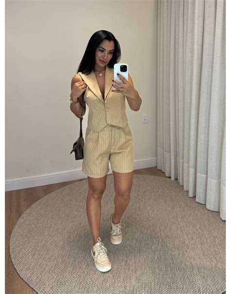 Conjunto Short Risca De Giz Nude Loja La Mina