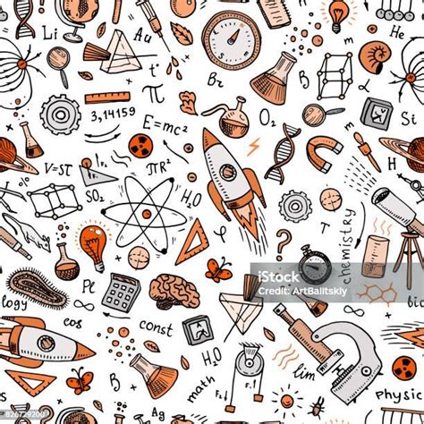 오래 된 스케치와 빈티지 스타일에 새겨진된 핸드 과학 수식 그리고 물리학 및 수학 또는 화이트 보드에 천문학 계산 교육 및 과학입니다 원활한 패턴 0명에 대한 스톡 벡터