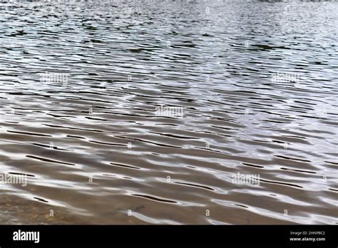 Detailed Close Up View On Water Surfaces With Waves And Ripples And The Sunlight Reflecting At