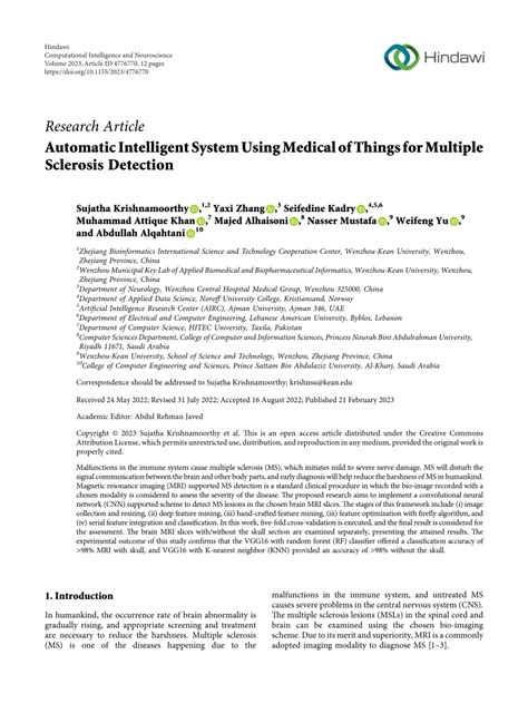 PDF Automatic Intelligent System Using Medical Of Things For Multiple
