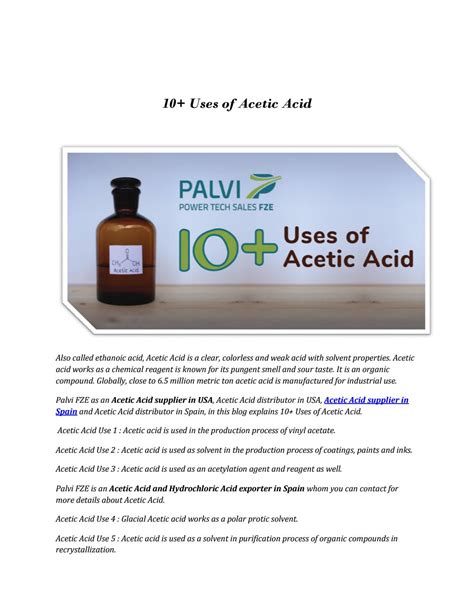 10 Uses Of Acetic Acid By Palvi Fze Issuu