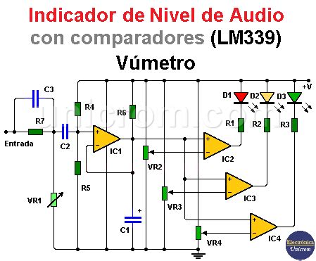 Indicador nivel de audio con LM339 Electrónica Unicrom