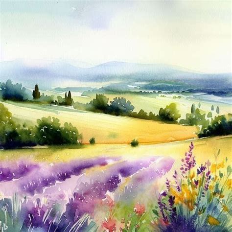 Как рисовать Уроки рисования акварелью Пост со стены Paysage De Lavande Paysage Aquarelle
