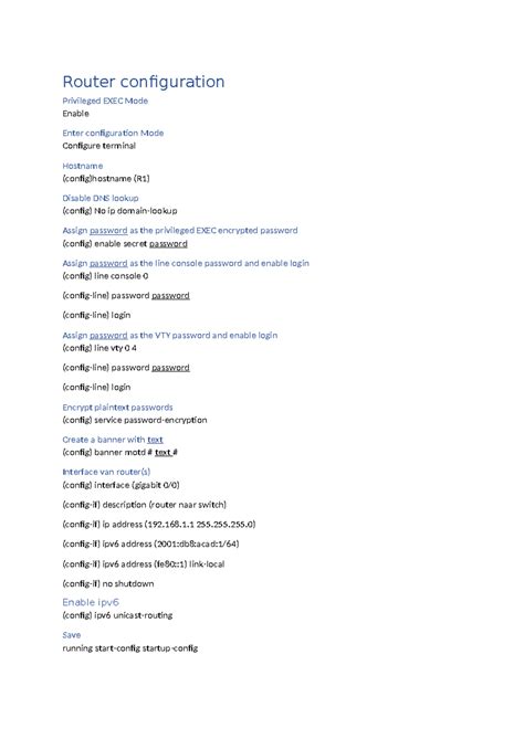 Router Configuration Router Configuration Privileged Exec Mode Enable
