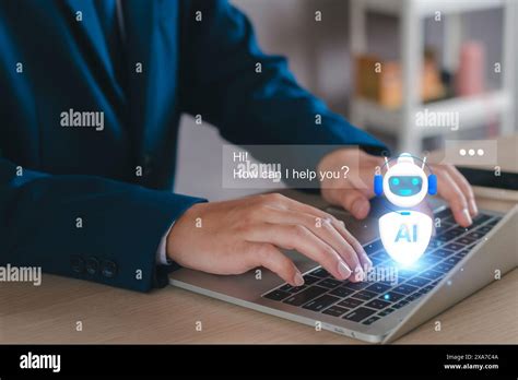 Chat Robot Ai Assistant Concept Businessman Show Command Prompt To