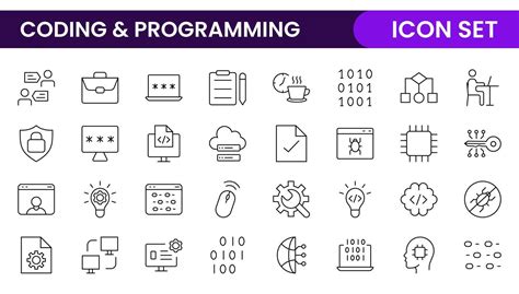 Programming Coding Set Of Web Icons In Line Style Software Development
